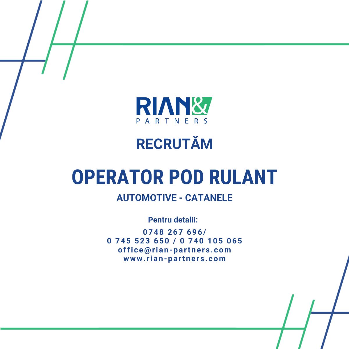 RIAN & Partners | Job-uri disponibile: OPERATOR POD RULANT